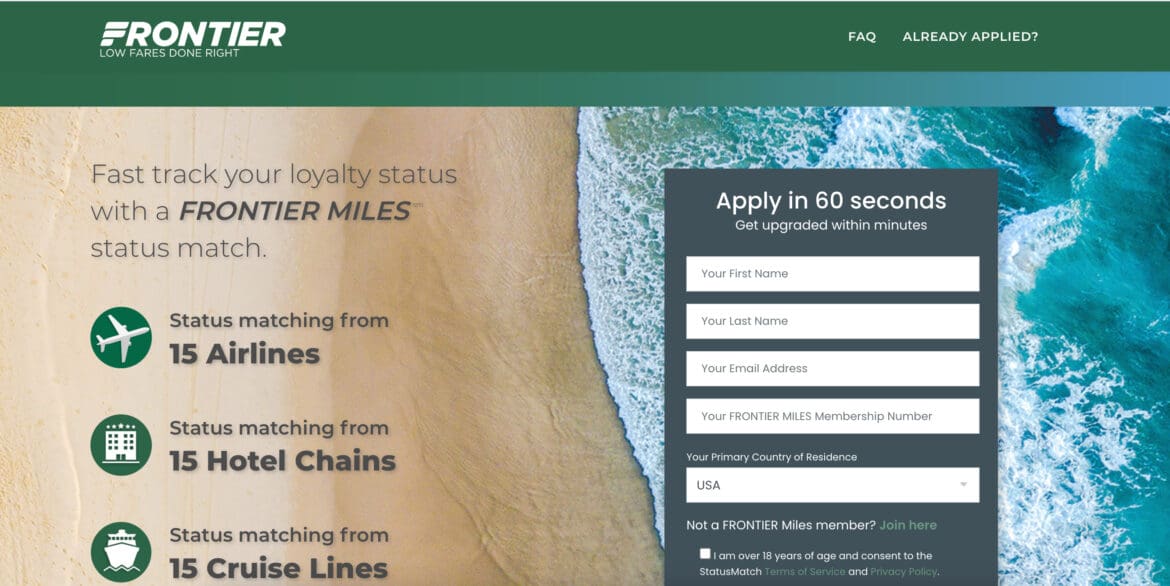 Promo: Frontier Airlines is Offering Paid Status Matches - The Bulkhead ...