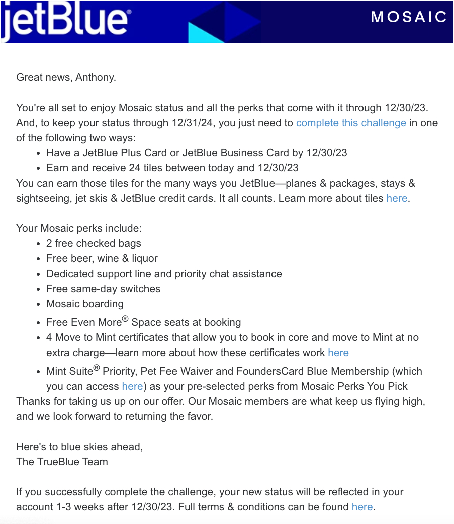 Impressive: JetBlue Called to Welcome Me After Status Match - The ...