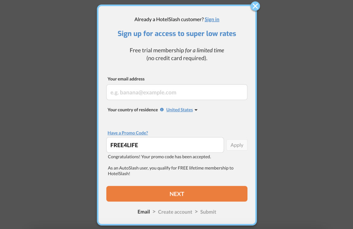 Free Lifetime Subscription to HotelSlash - The Bulkhead Seat