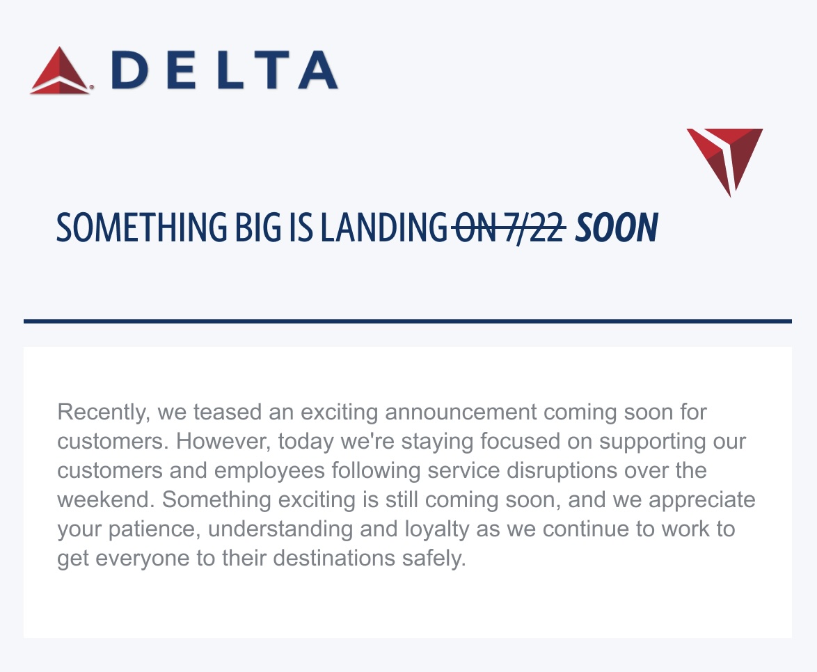 Delta Postpones Its "Big Announcement" As It Works to Normalize ...