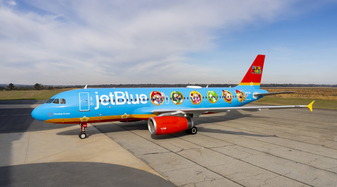 JetBlue Debuts Airbus A320 Livery Featuring Mario, Luigi, Donkey Kong ...