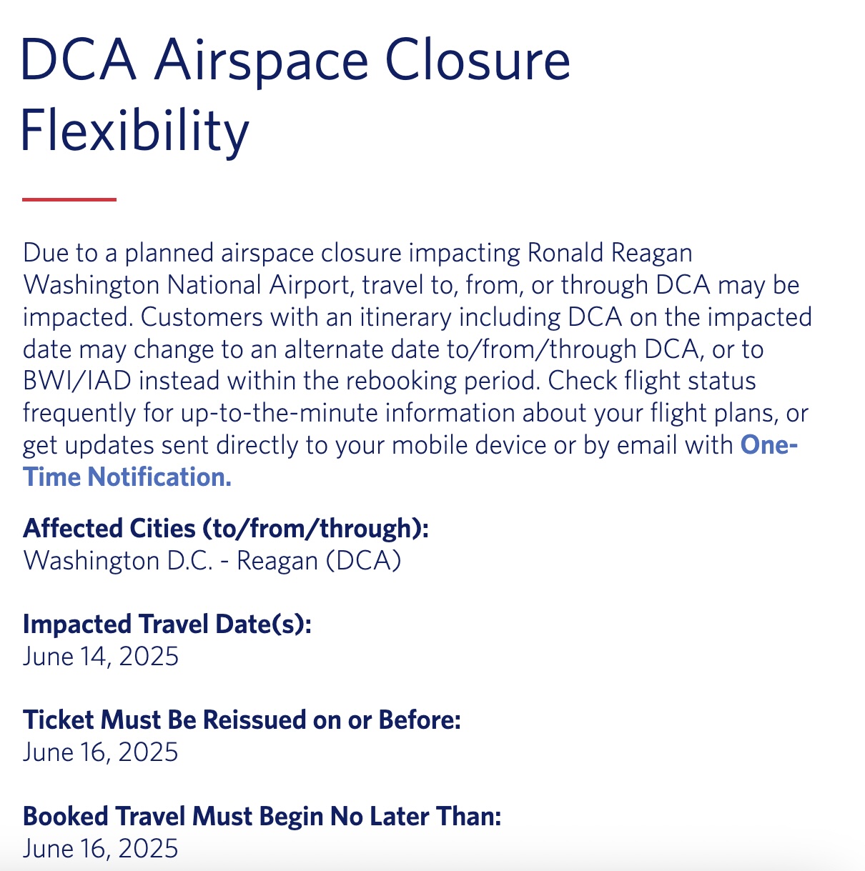American, Delta, Southwest, and United Issue Travel Waivers for DCA ...